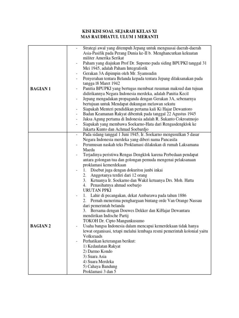 Kisi Kisi Soal Sejarah Kelas Xi | PDF