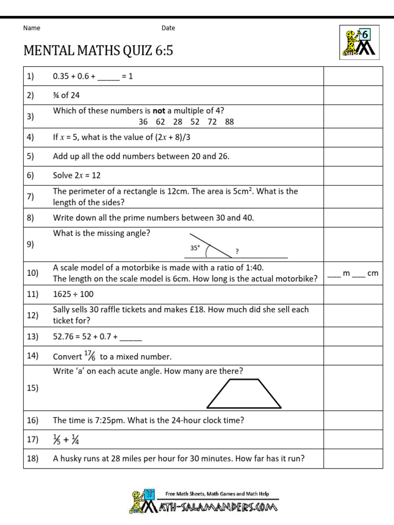 Mental Maths Year 6 5 | PDF | Mathematics | Euclidean Geometry