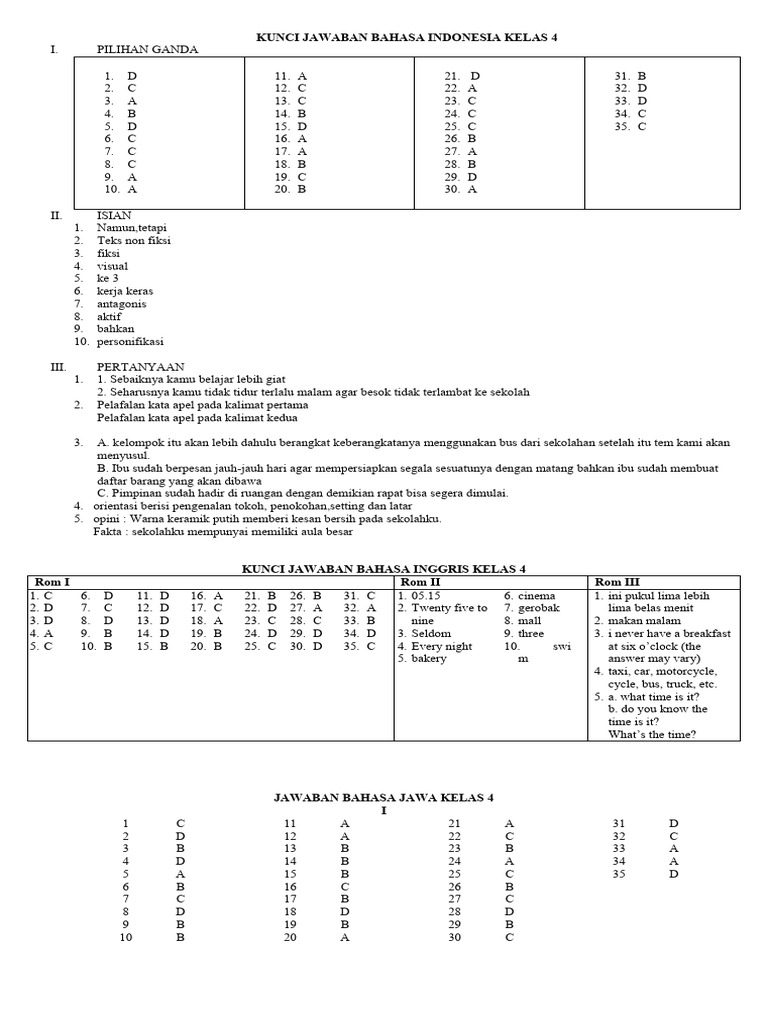 Kunci Asas Genap 2024 Kelas 4 | PDF