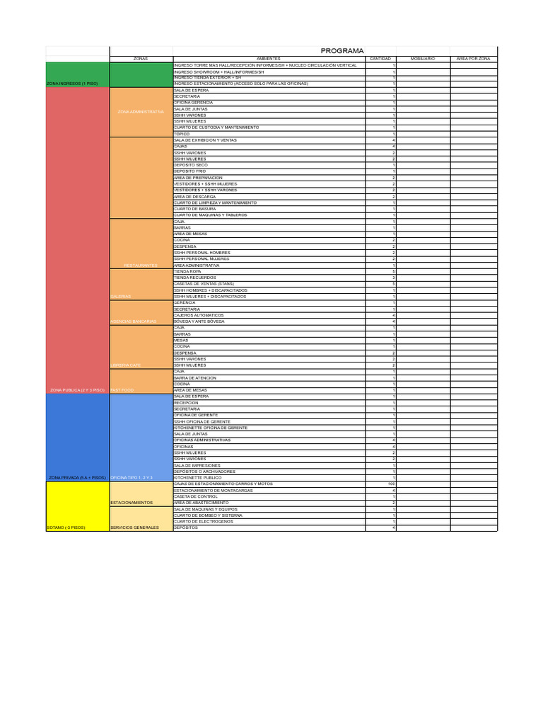 Programa Arquitectónico Torre - Hoja 1 | PDF