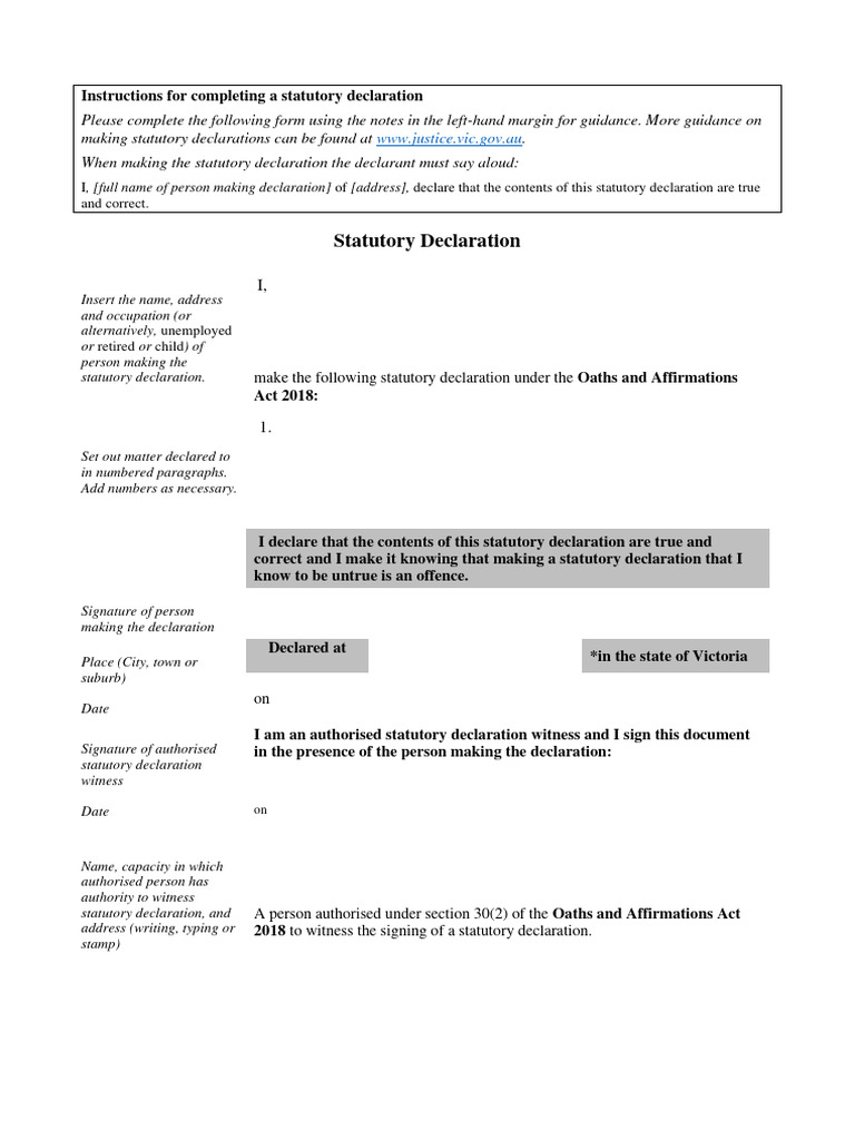 FM - HR13 Statutory Declaration Template | Download Free PDF ...