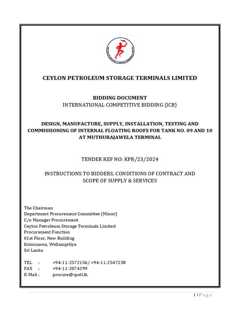 Internal Floating Roof Bidding Document | PDF | Banks | Specification ...