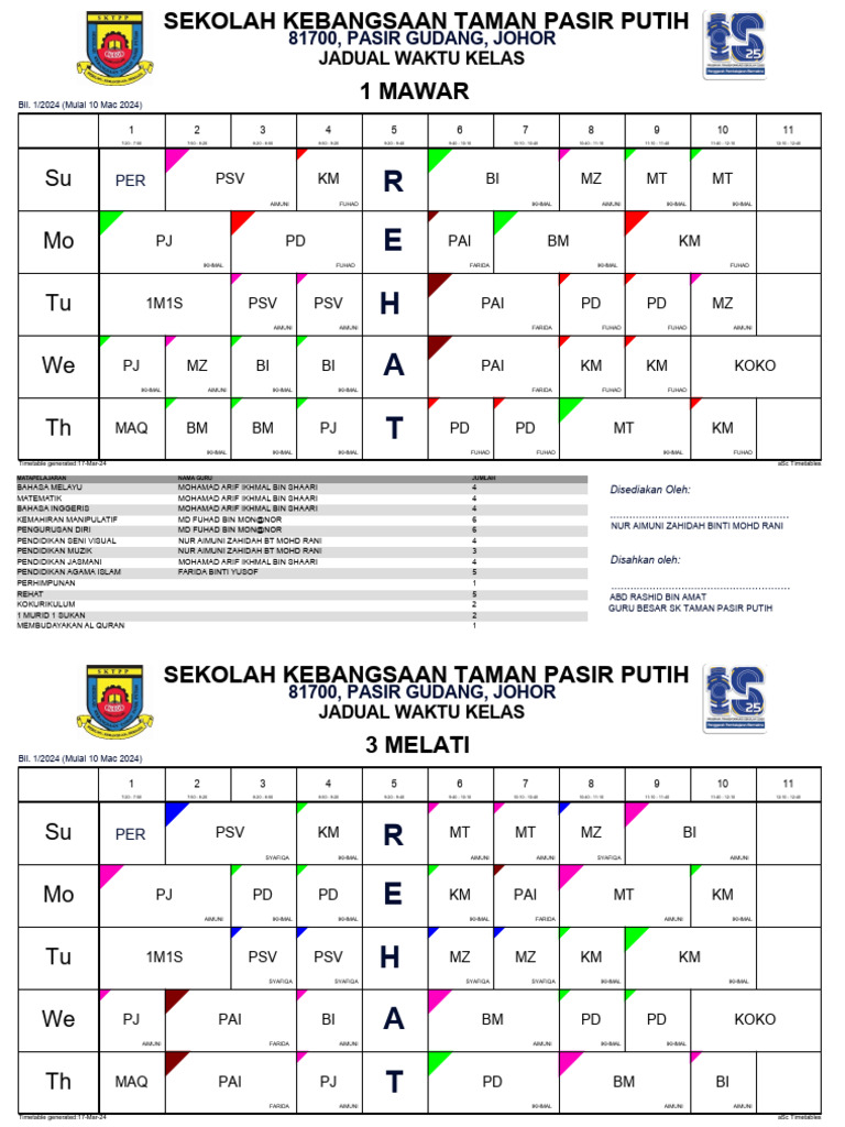 Jadual Kelas 2024 - 19.3.2024 | PDF