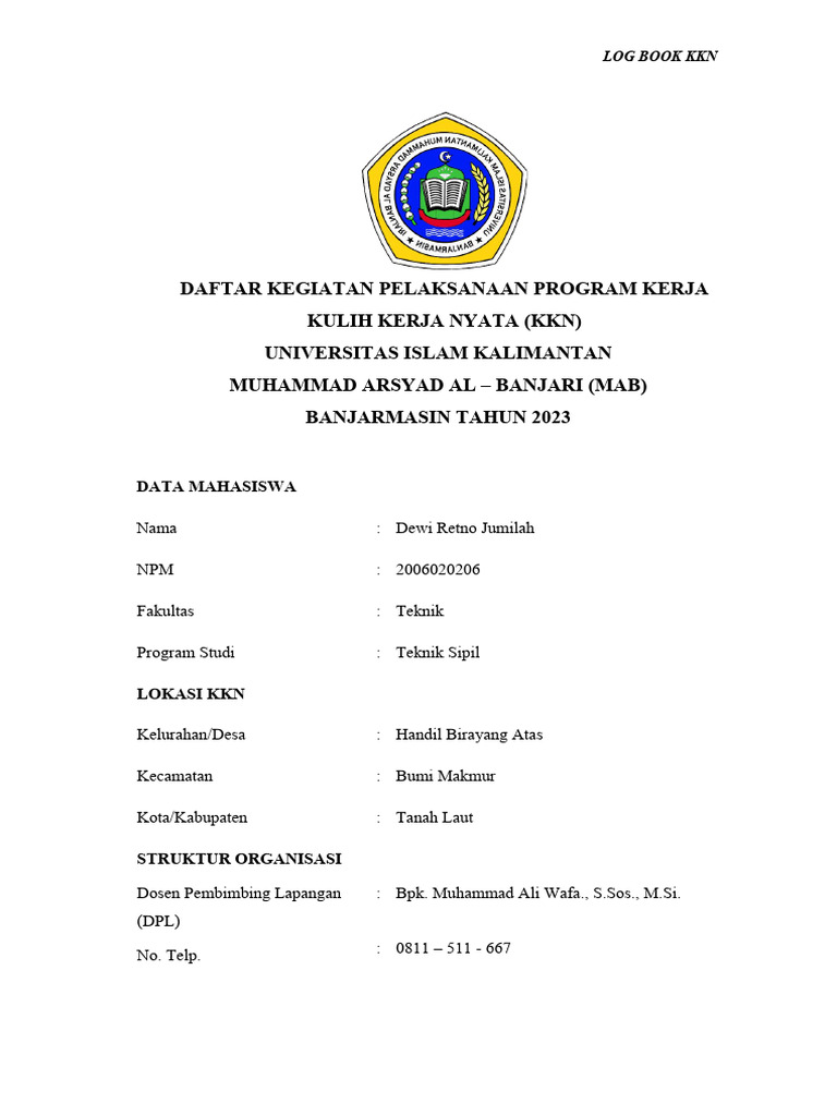 Log Book KKN Teknik Sipil 2023 | PDF