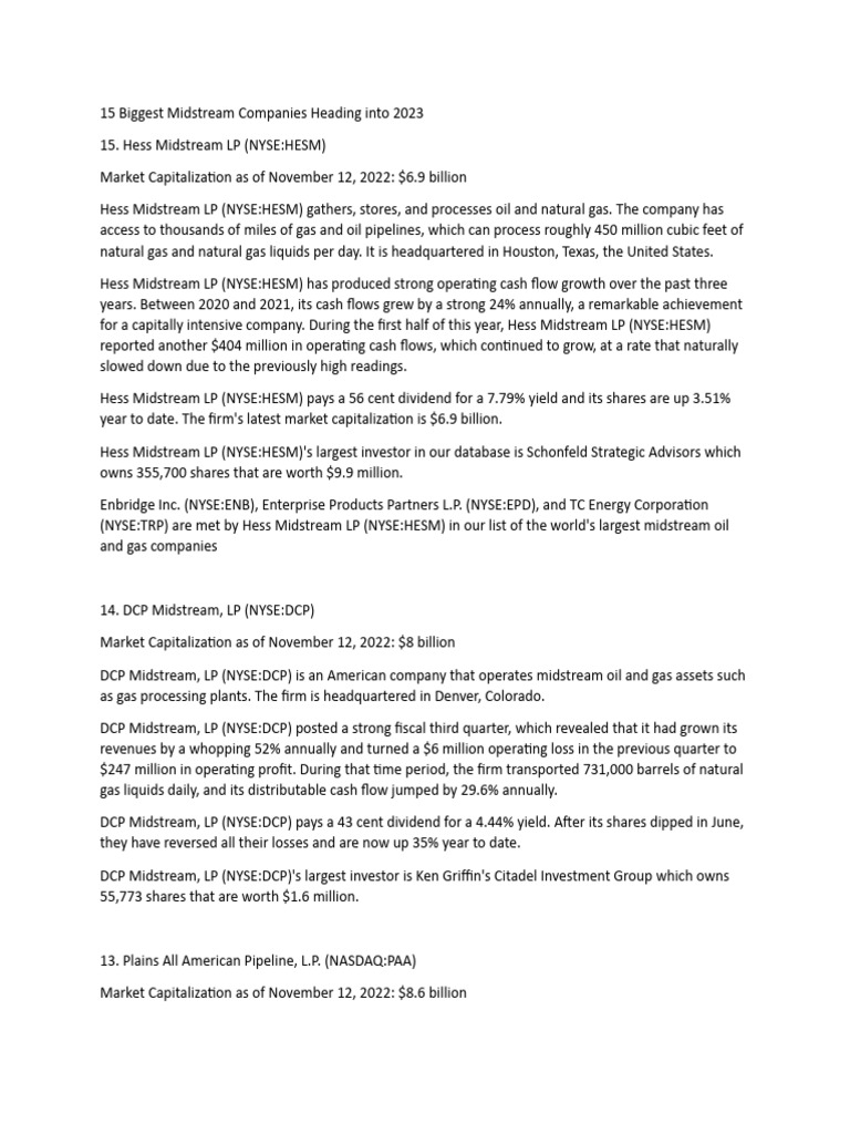 15 Biggest Midstream Companies Heading Into 2023 | PDF | Natural Gas ...