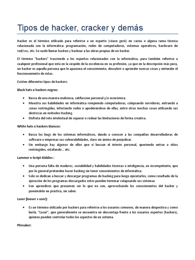Tipos de hacker, cracker y demás | Edad de información | Informática