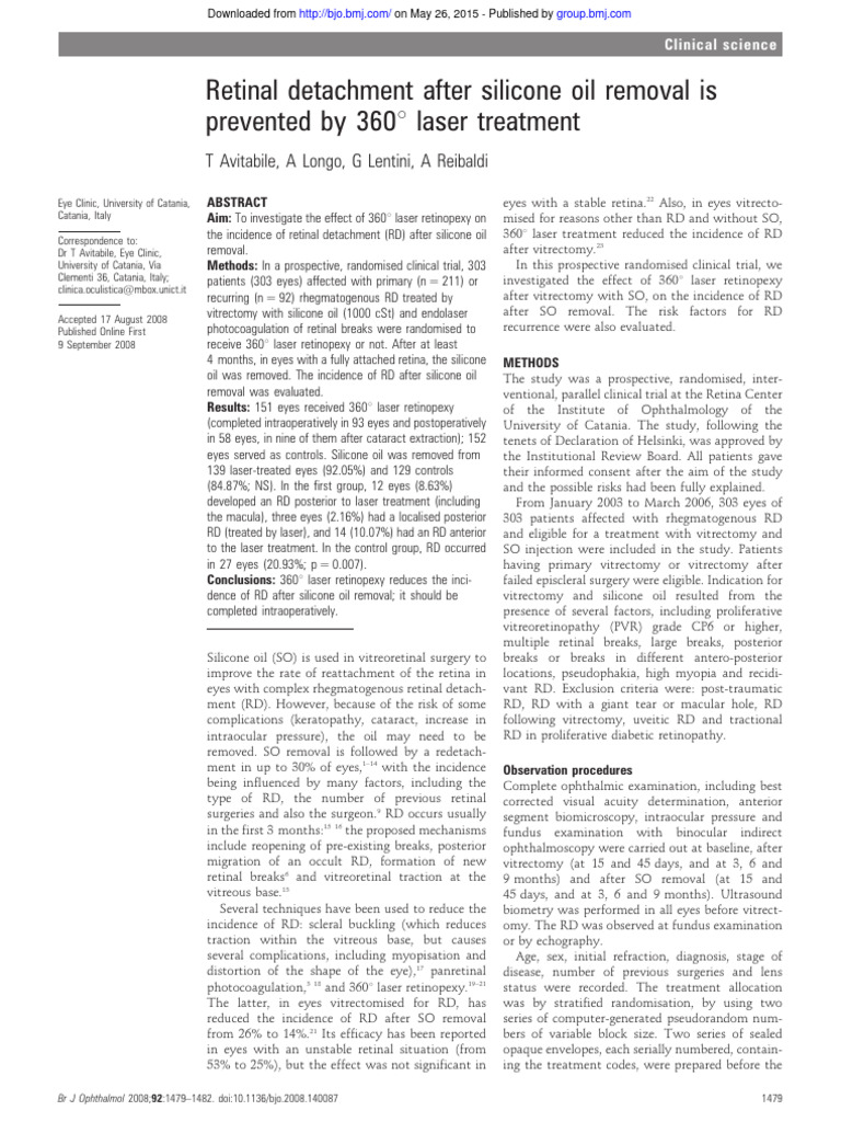 Retinal Detachment After Silicone Oil Removal Is | PDF | Ophthalmology ...