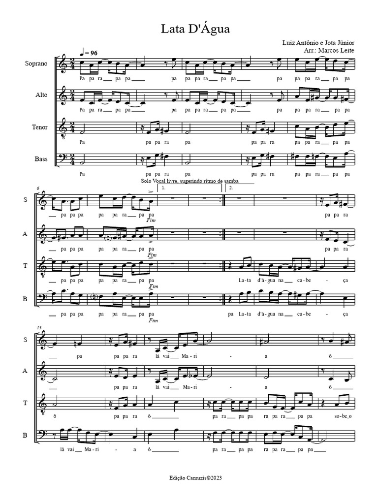 Lata D'Água (Luiz Antônio e Jota Júnior) Arr. Marcos Leite | PDF