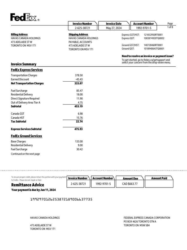 Invoice Summary: Fedex Express Services | PDF | Invoice | Fed Ex