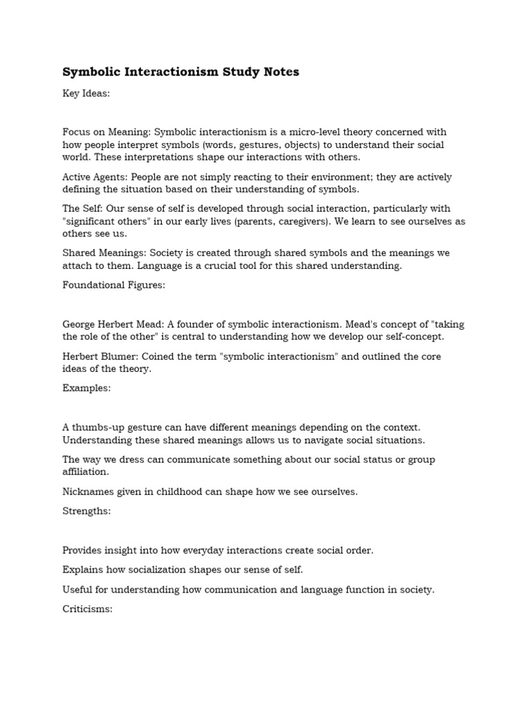 Symbolic Interactionism Study Guide | PDF | Id | Feminism