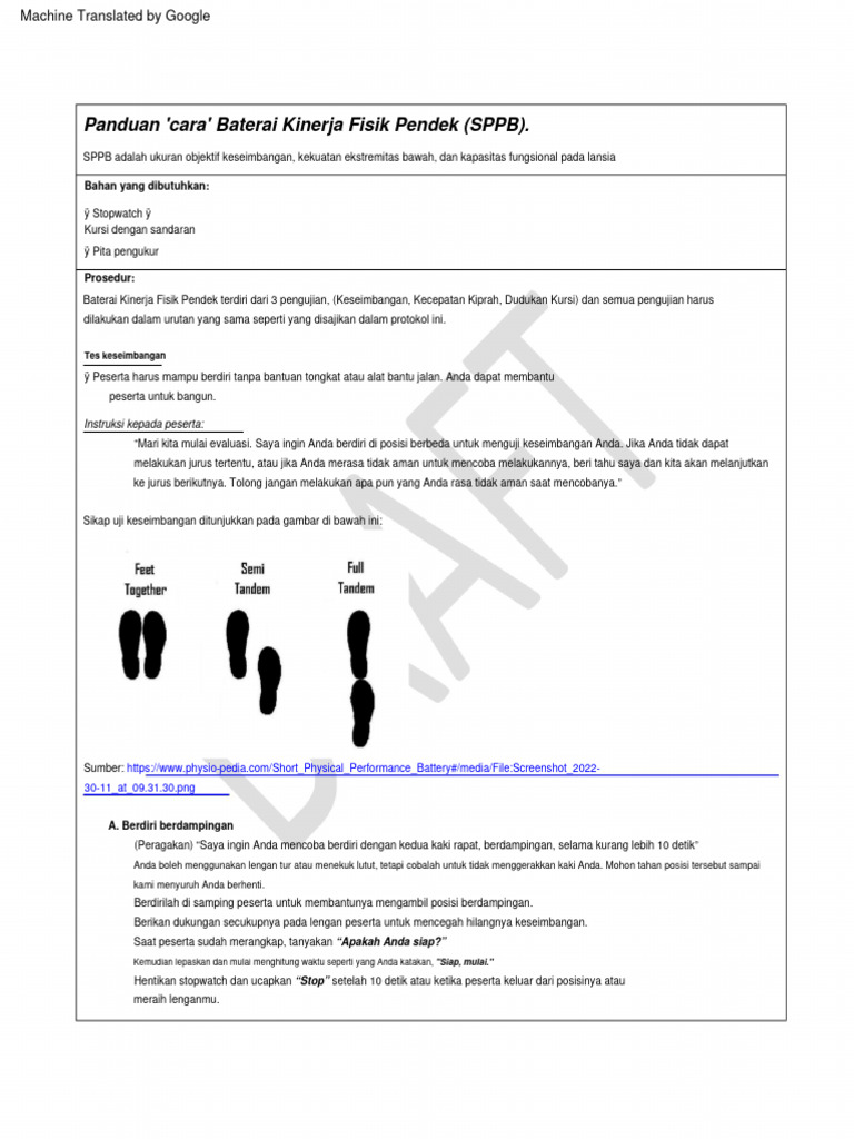 Instrumen SPPB - Short Physical Performance Battery | PDF