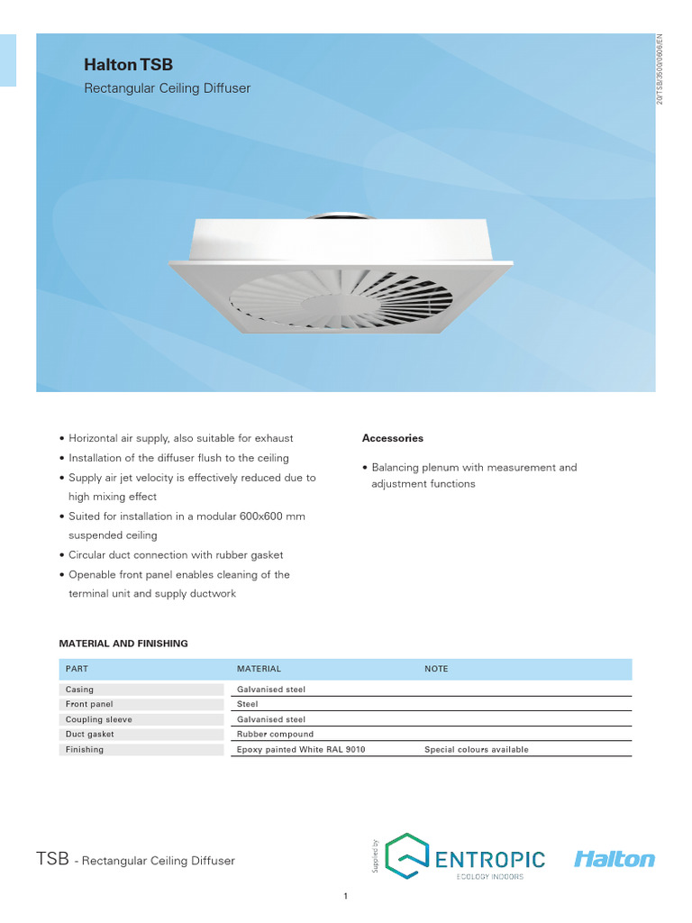 Entropic_-_Halton_TSB_Swirl_Diffuser | Download Free PDF | Duct (Flow) | Mechanical Engineering