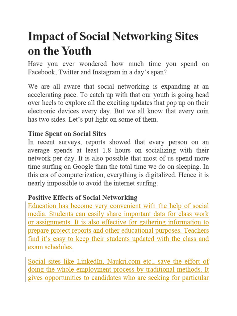Impact of Social Networking Sites On The Youth | PDF | Social ...