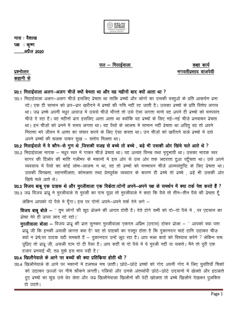 (Template) Class VII Mithaivala Question Answer | PDF