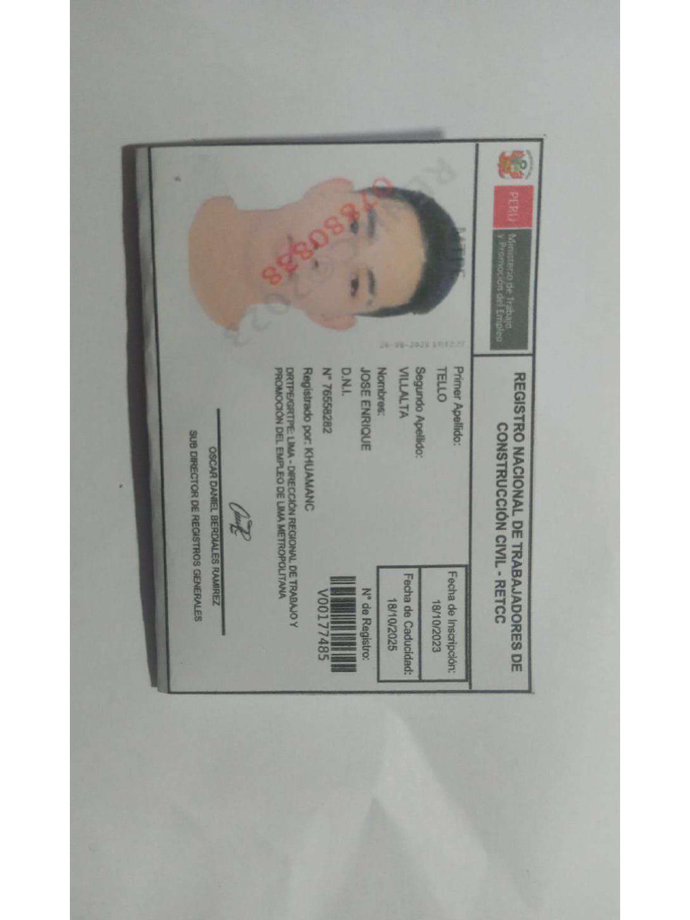 Carnet Retcc - Jose Tello Villalta | PDF