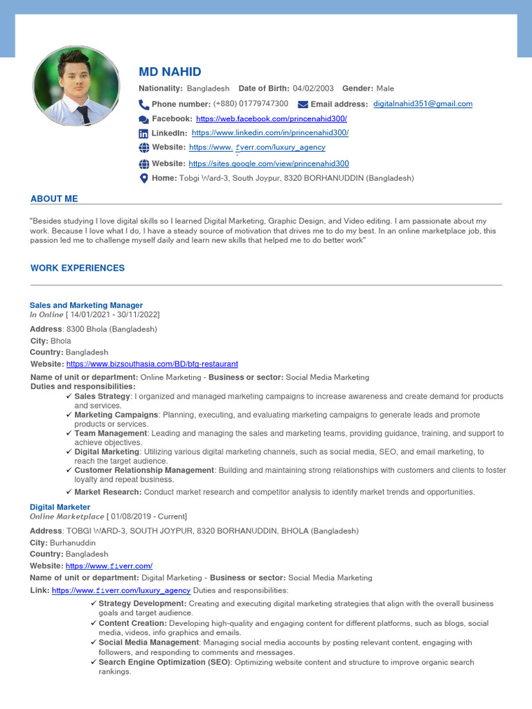 Nahid's CV of Nub | Download Free PDF | Digital Marketing | Social Media