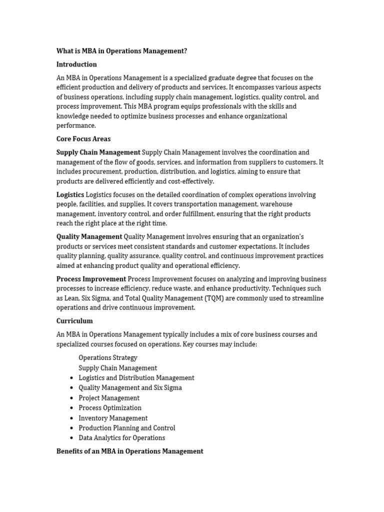 MBA Operations | PDF | Supply Chain | Logistics