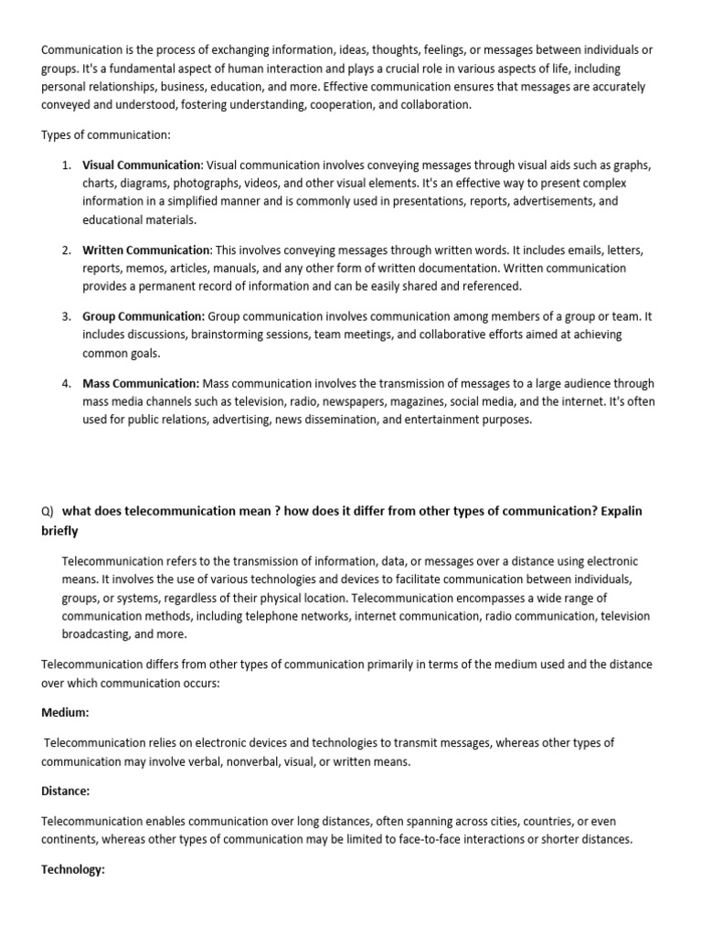 Types and Aspects of Communication | PDF | Communication ...