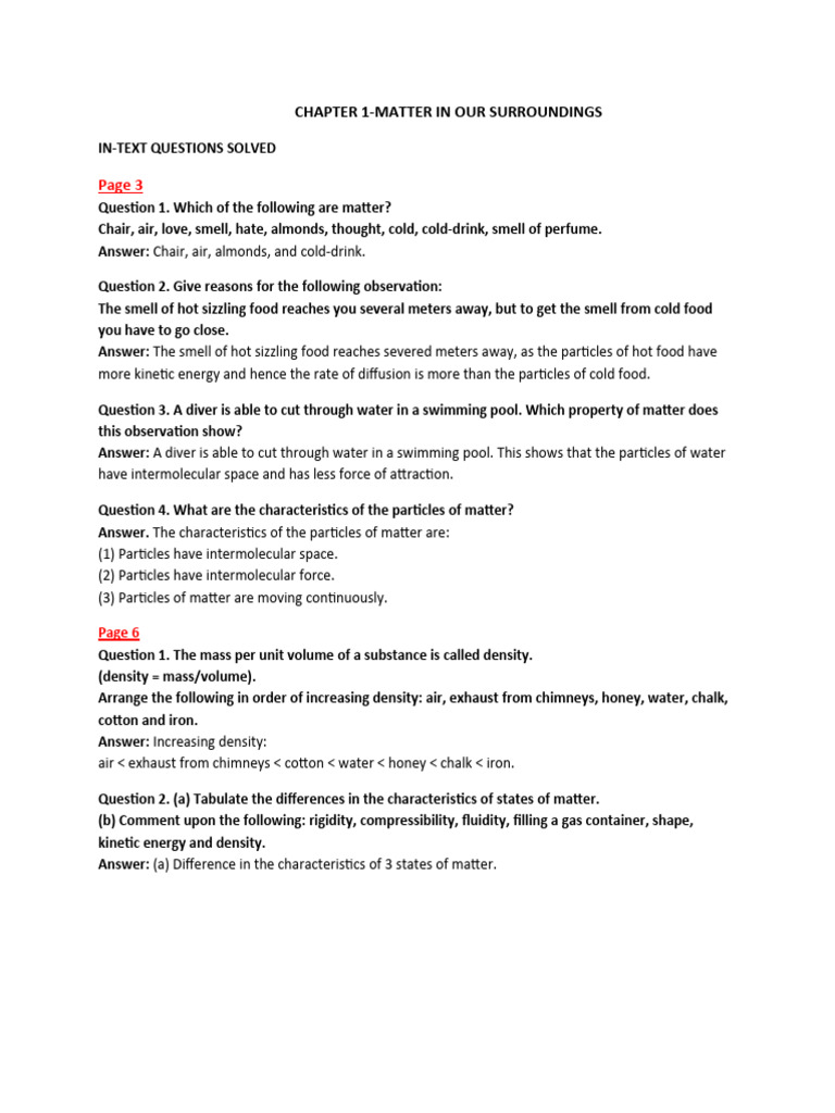 CHAPTER 1-MATTER IN OUR SURROUNDINGS(INTEXT Qs) | PDF | Matter | Water