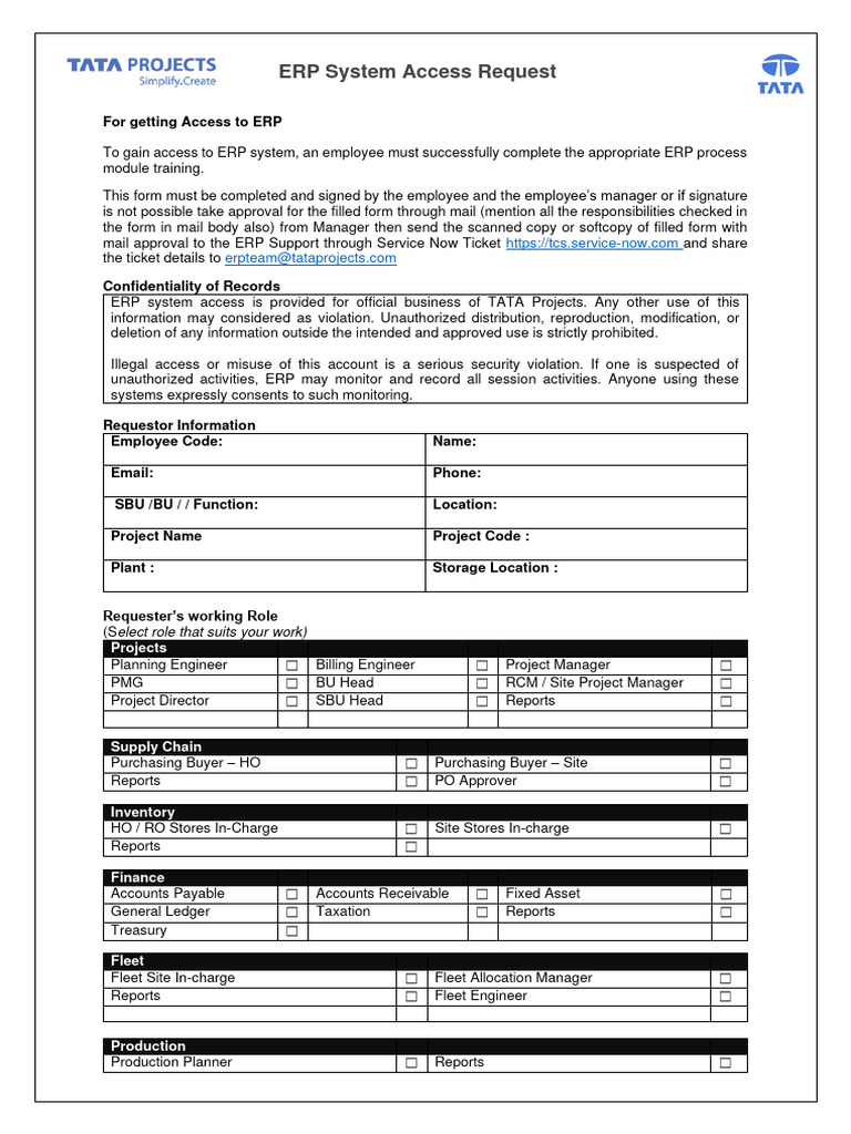 ERP Access Request Process | PDF | Enterprise Resource Planning | Computing