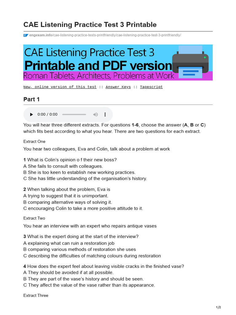Engexam - info-CAE Listening Practice Test 3 Printable | PDF ...