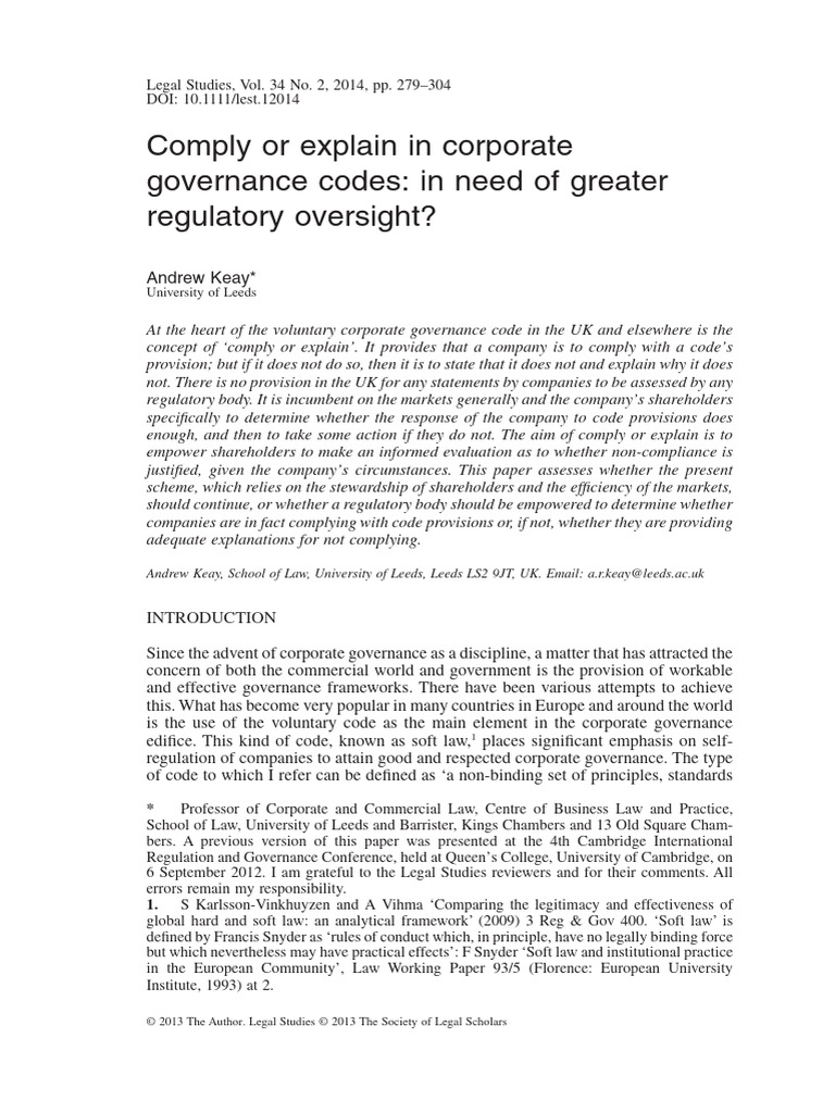 keay2013 (1) | PDF | Corporate Governance | Regulatory Compliance