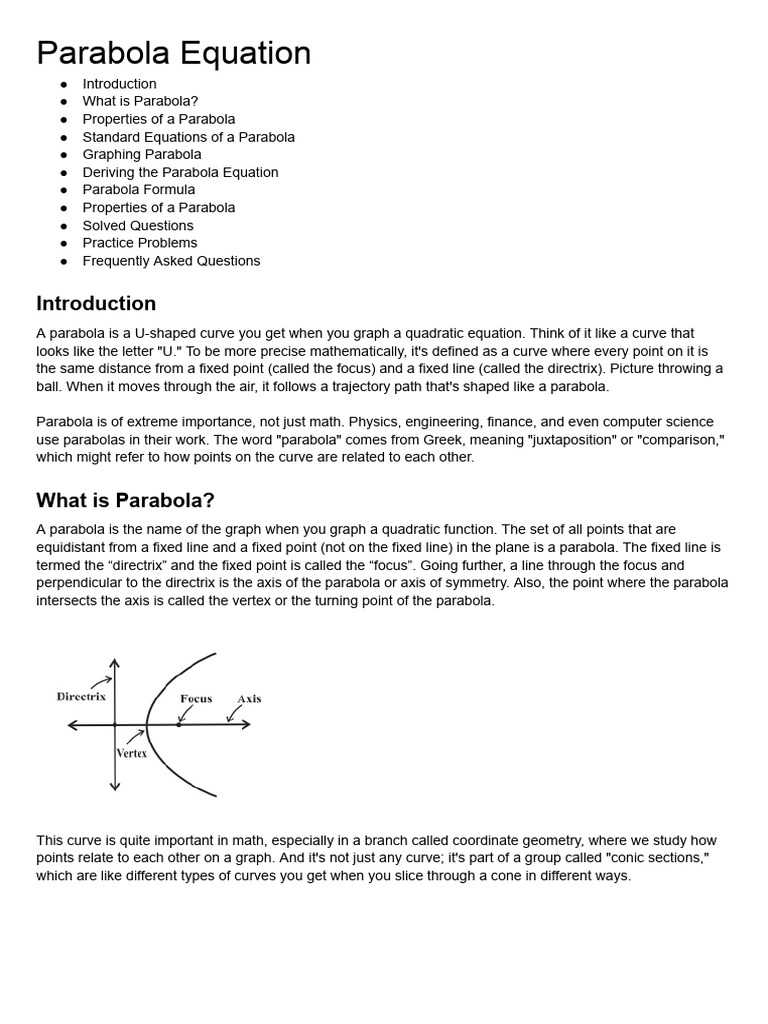 Parabola Equation | Download Free PDF | Geometry | Mathematical Concepts