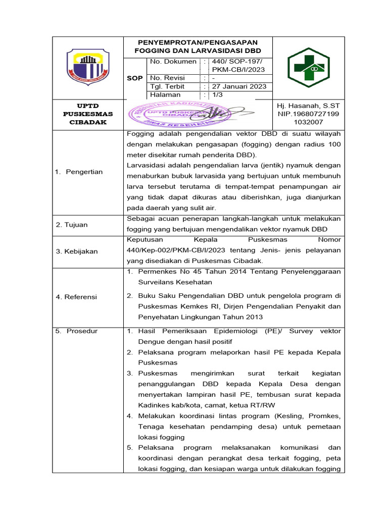 Sop Penyemprotan Dan Pengasapan Fogging | PDF