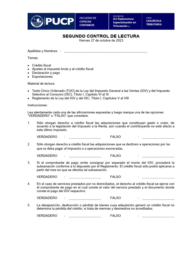 Segundo Control de Lectura 2710 | PDF | Impuestos | Contabilidad