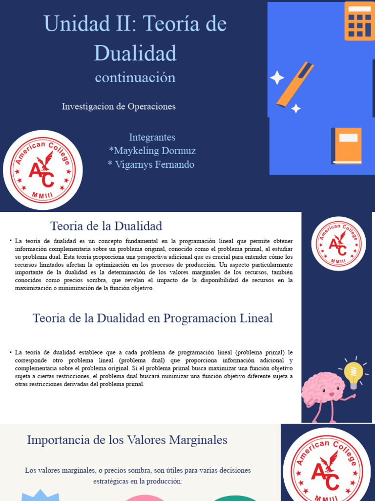 Teoria de Dualidad - Valores Marginales | PDF | Programación lineal | Optimización Matemática