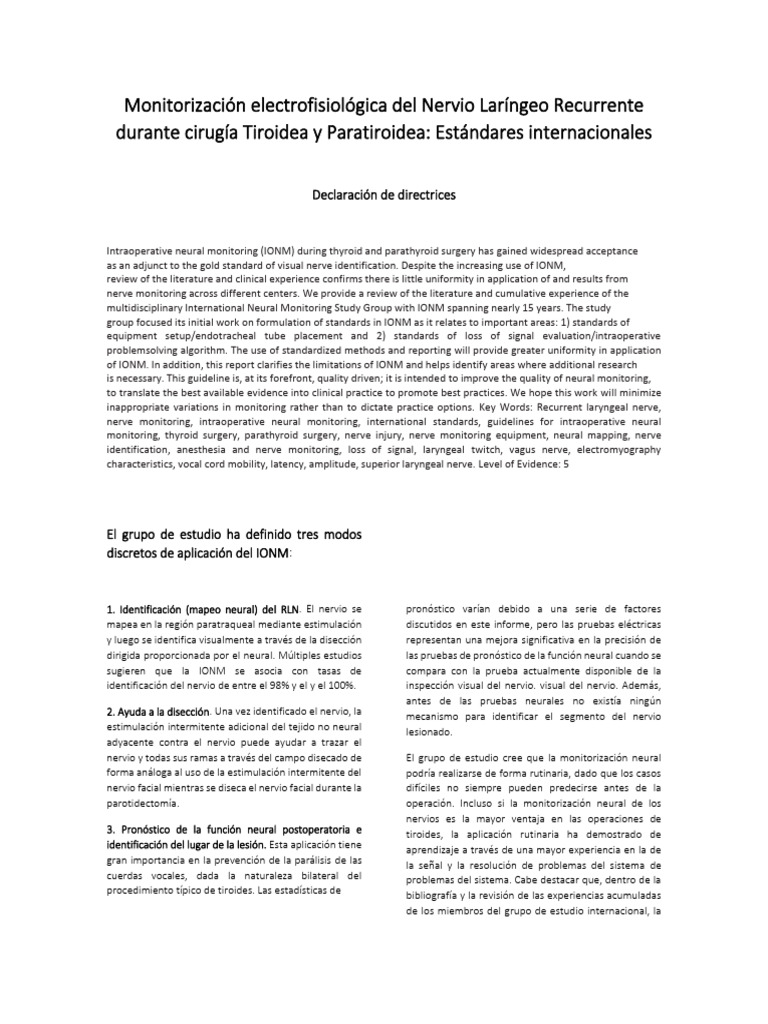 1 Monitorización Electrofisiológica Del Nervio Laríngeo Recurrente ...