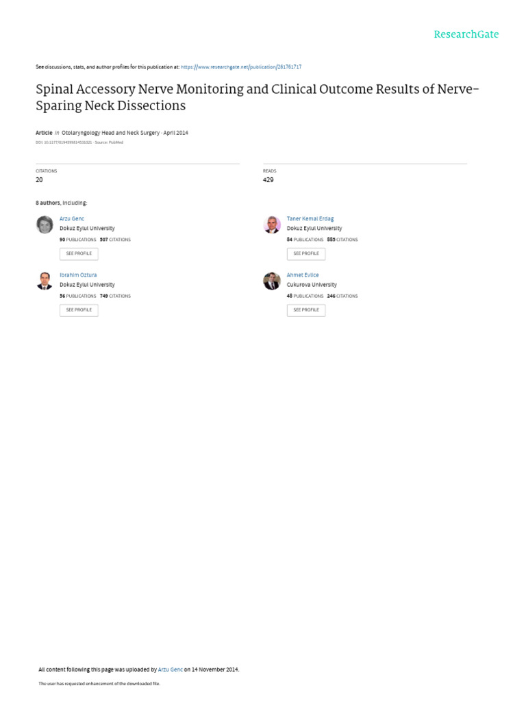 Spinal Accessory Nerve Monitoring and Clinical Outcome Results of Nerve ...