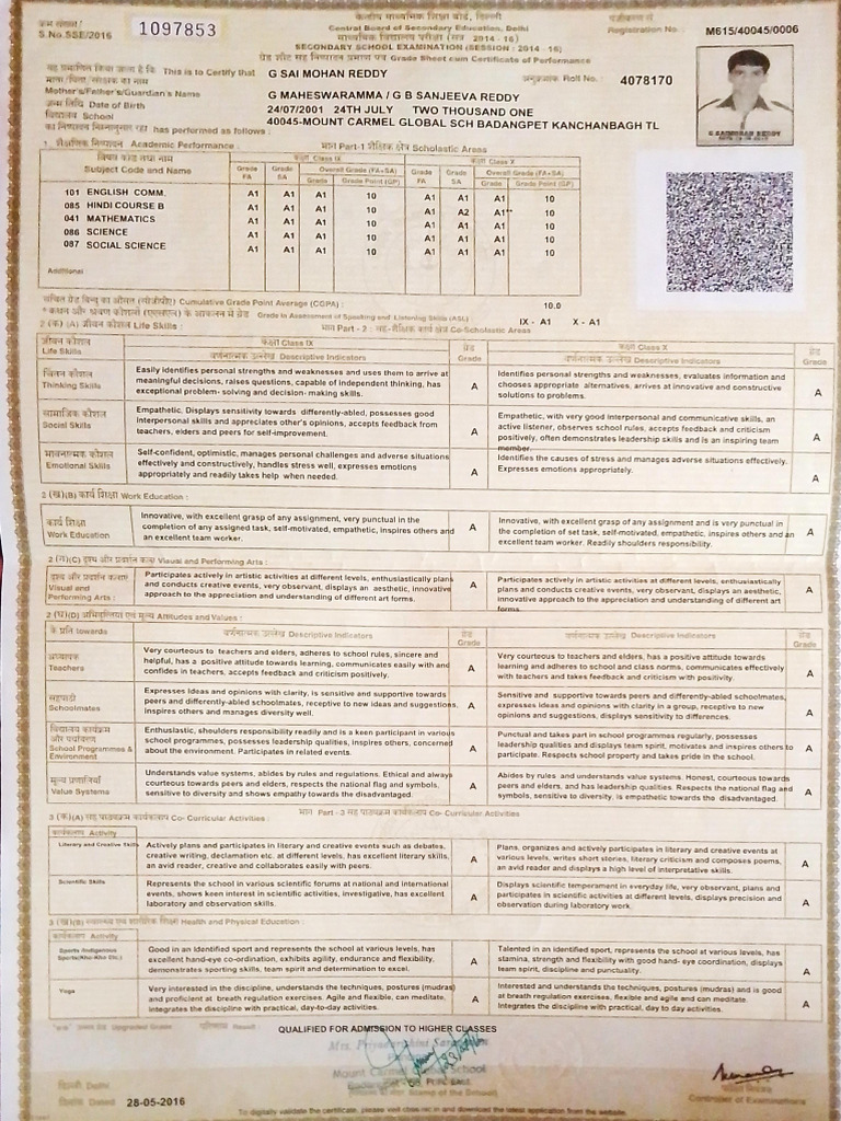 10th Cbse Scorecard | PDF | Leadership | Liberal Arts Education