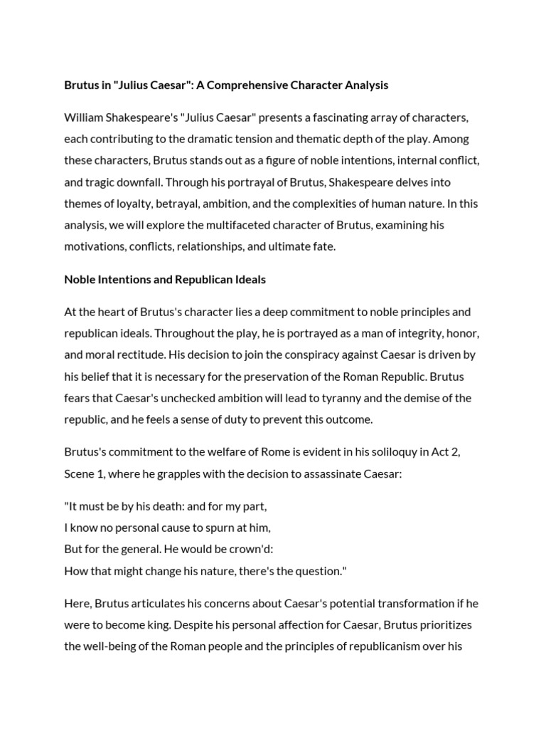 Brutus in - Julius Caesar - A Comprehensive Character Analysis | PDF ...