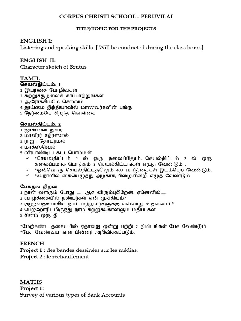 Grade 10 - Project Topics | PDF