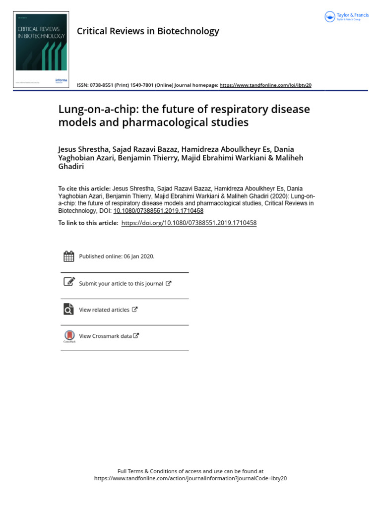 Lung-on-a-chip the future of respiratory disease | PDF | Lung | Endothelium