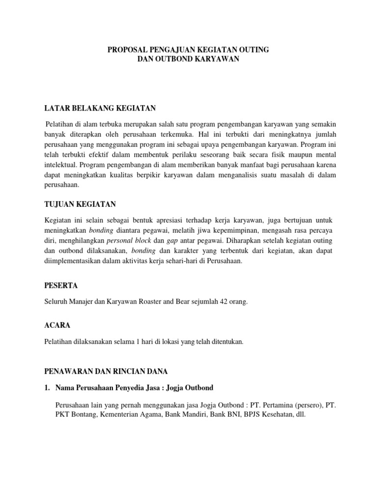 Proposal Pengajuan Kegiatan Outing (Harga Total) | PDF