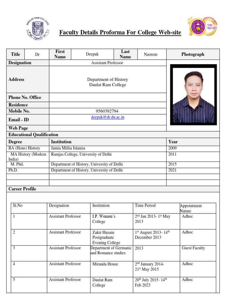 Dr. Deepak - Faculty Detail Proforma 2 | PDF