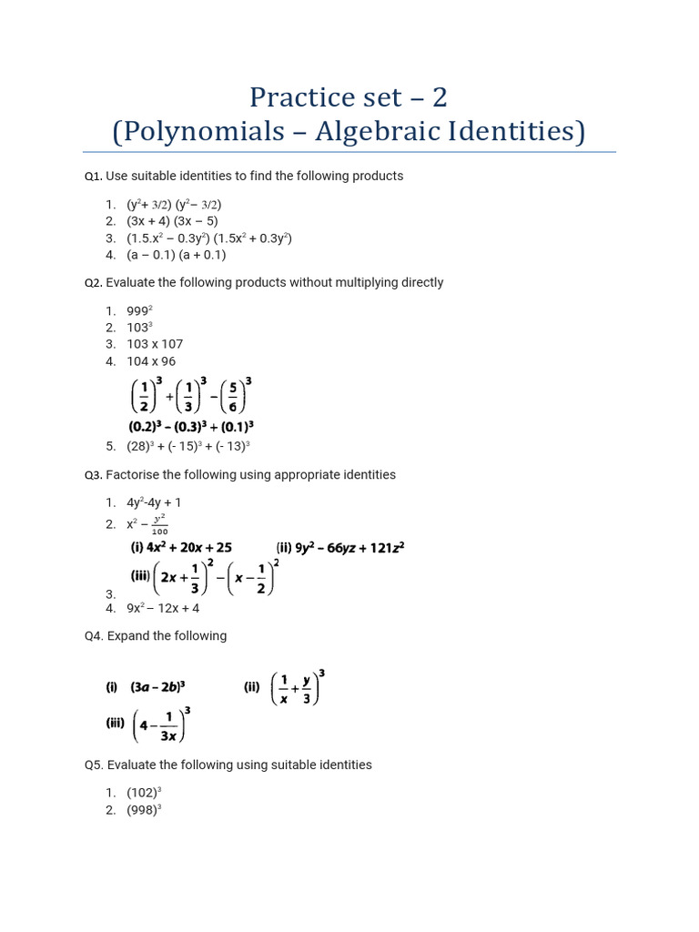 Polynomial Practice Set | PDF