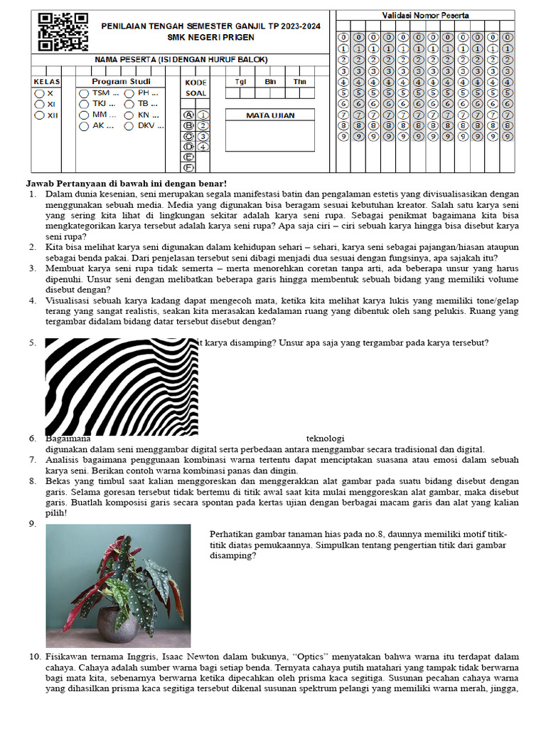 SENI BUDAYA FORMAT LEMBAR SOAL PTS | PDF