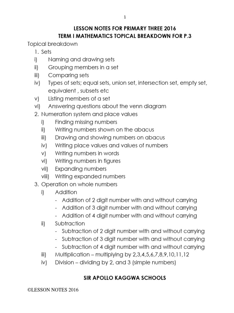 P3 Mathematics Lesson Notes For Term 1 2 3 | PDF | Litre | Rectangle