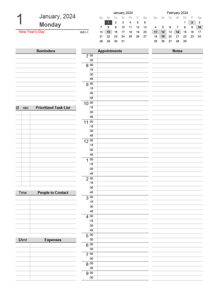Vertex42 Daily Planner 2024 | PDF