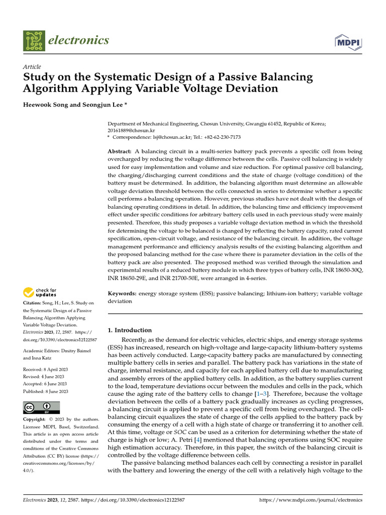 Study On The Systematic Design of A Passive Balancing Algorithm Applying Variable Voltage ...