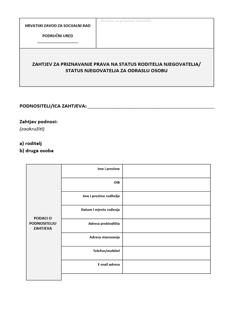Status Roditelja Njegovatelja Ili Njegovatelja Za Odraslu Osobu | PDF