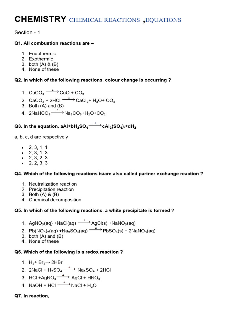 Chemistry Chemical Reactions | PDF | Chemical Reactions | Magnesium