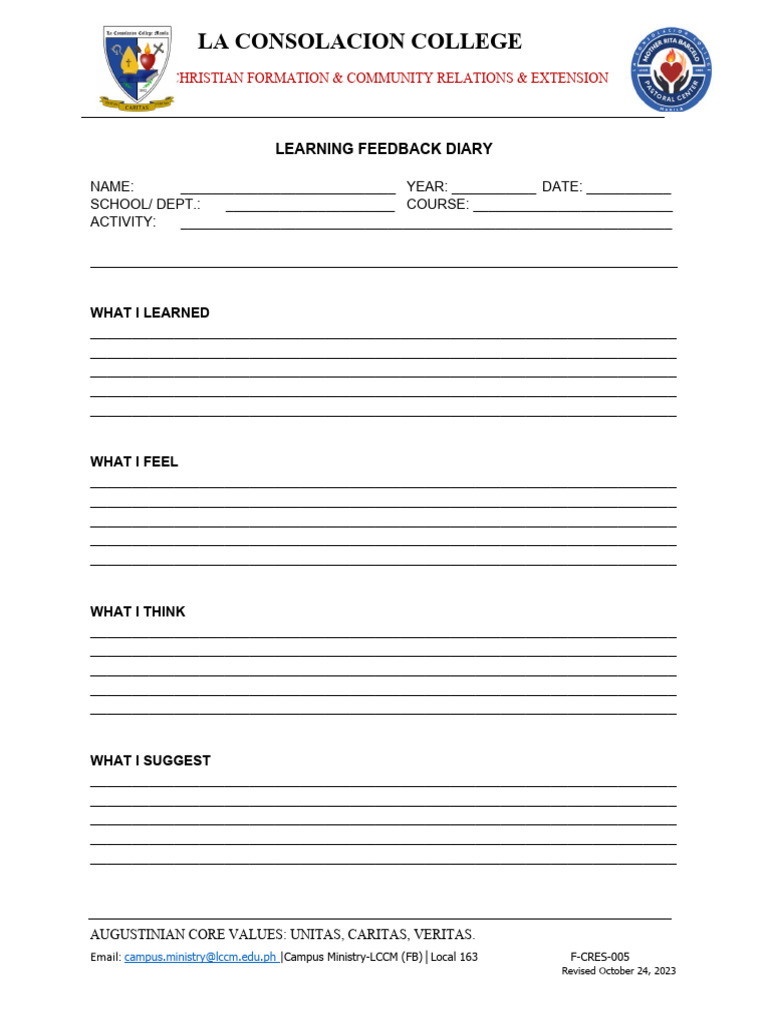 Learning Feedback Diary Template | PDF | Business