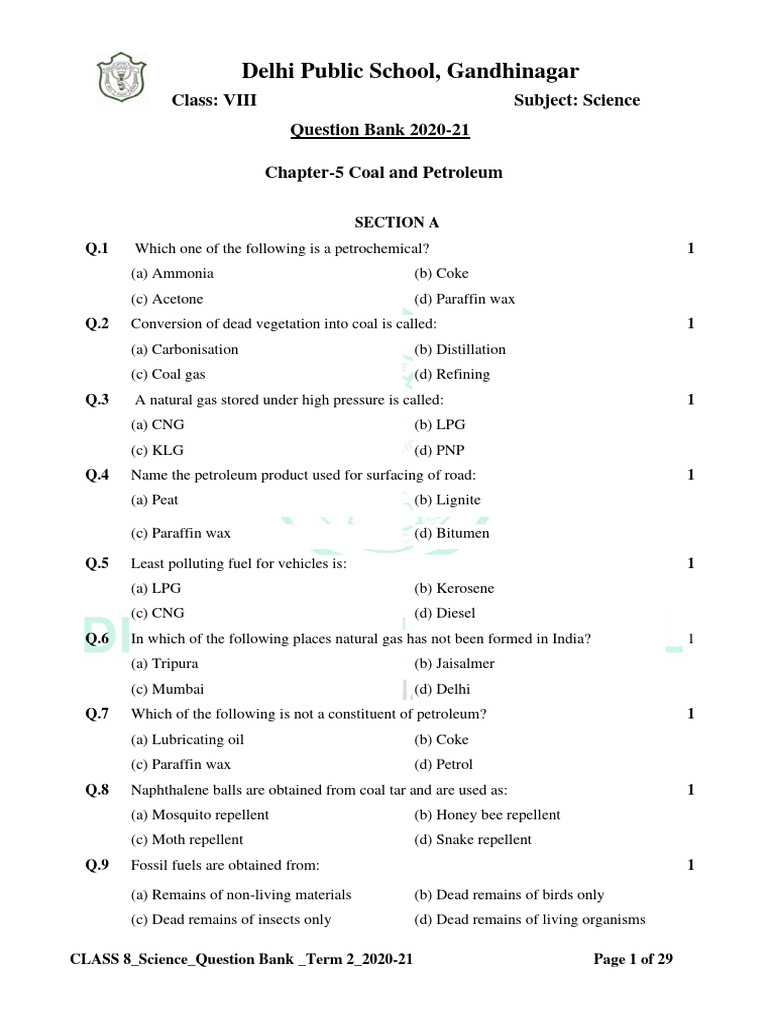 Class 8 Science Question Bank 2020-21 | PDF | Sound | Natural Gas