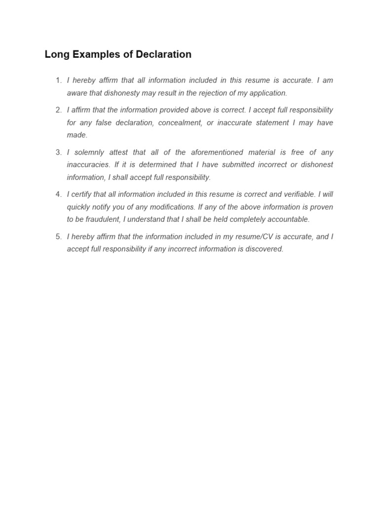 Long Examples of Declaration | PDF Long Examples of Declaration | PDF