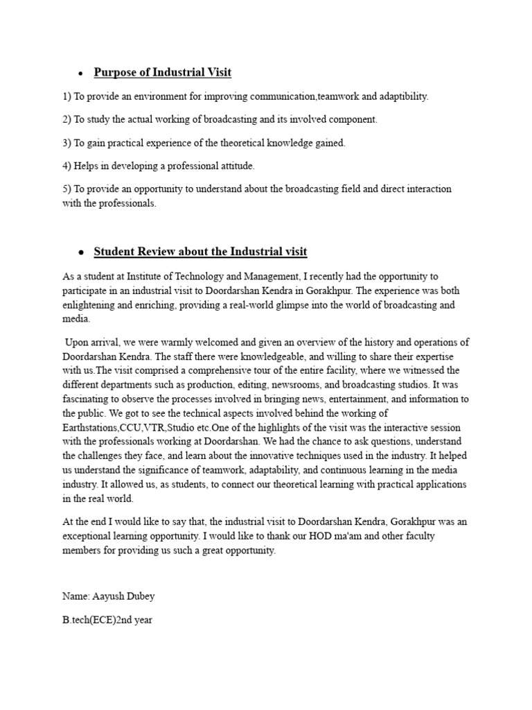 Review On Industrial Visit | PDF | Art | Computers