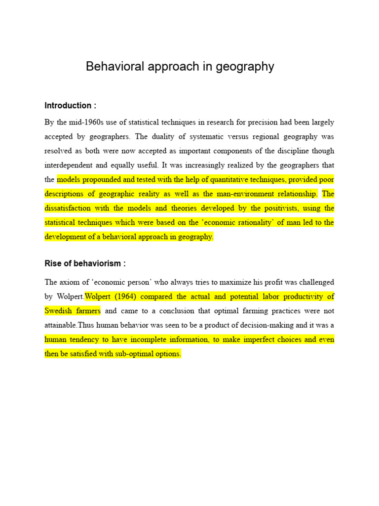 Behavioral Geography | PDF | Geography | Decision Making